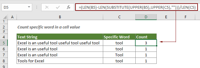 Count Specific Words In A Cell In Excel