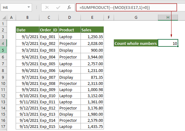Count or sum only whole numbers in Excel