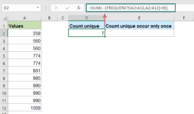 Count unique numeric values or dates in a column