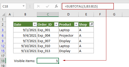 Count Number Of Visible Rows In A Filtered List In Excel