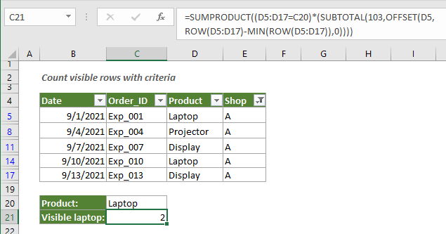 Count Visible Rows With Criteria In Excel