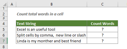 Count the number of words in a cell in Excel