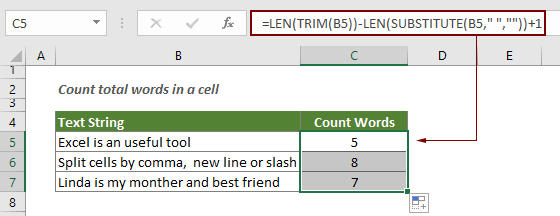 Count the number of words in a cell in Excel
