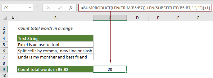 Compter le nombre total de mots dans une plage de cellules