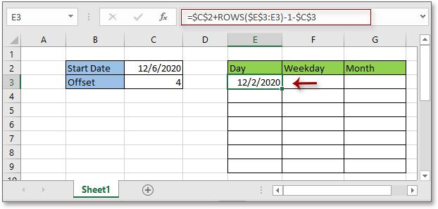 Excel Formula: Create Dynamic Date List