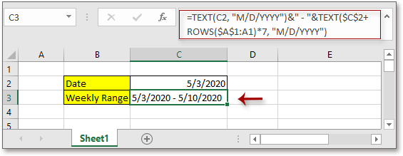 Excel Formula: Create Weekly Date Range