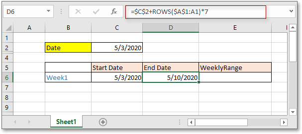 Excel Formula: Create Weekly Date Range
