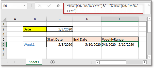 Excel Formula Create Weekly Date Range