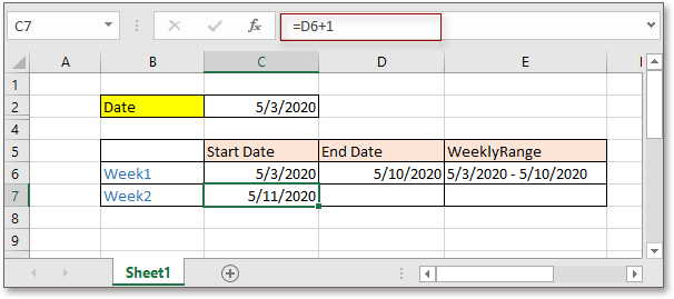 Excel Formula: Create Weekly Date Range