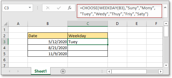 Excel Formula: Custom Format Weekday Name