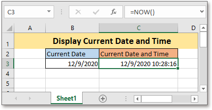 Excel Formula: Display Current Date and Time