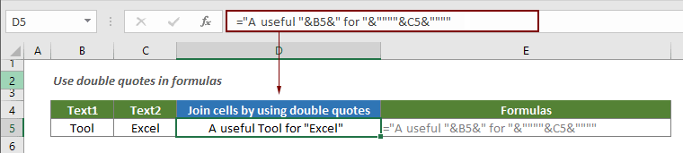 Use double quotes in Excel formulas
