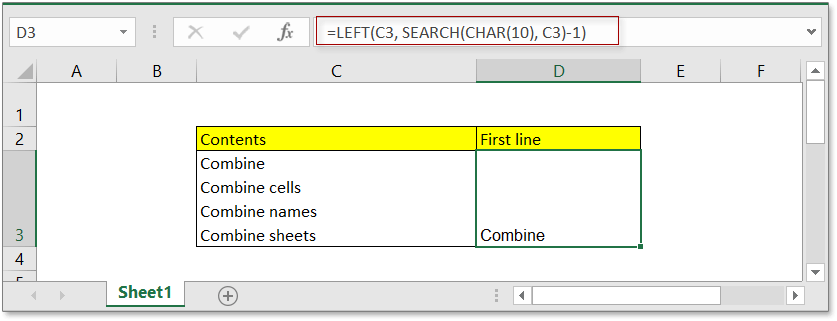 Excel Formula: Extract first line of cell