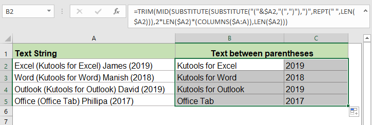 Extract text between parentheses from text string