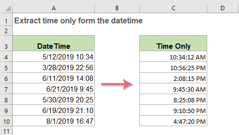 Excel extract time from datetime