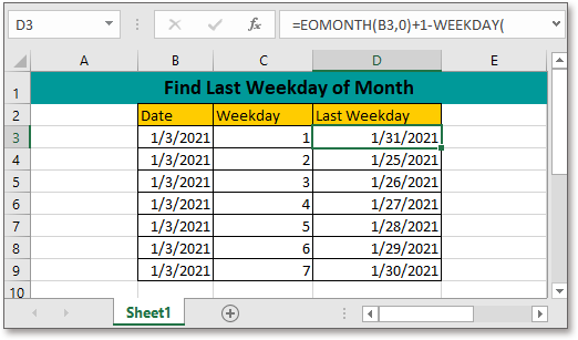Excel Formula: Find Last Weekday of Month