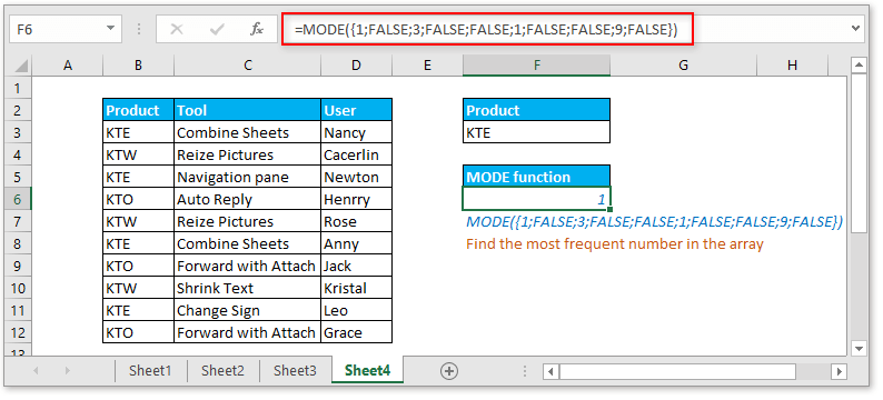Excel Formula: Find most frequent text with criteria