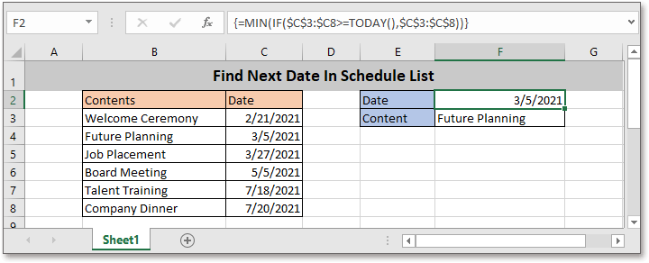 Excel Formula: Find Next Date In Schedule List