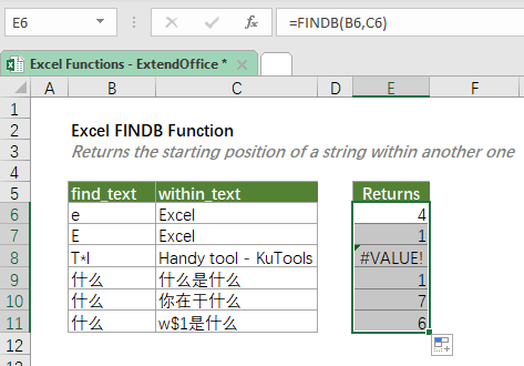 Excel FINDB Function