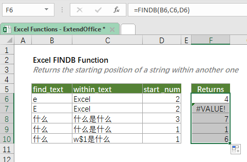 Excel FINDB Function