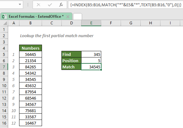 Lookup the first partial match number