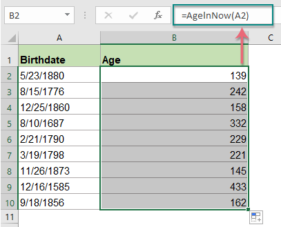 Excel get or calculate age from birth date