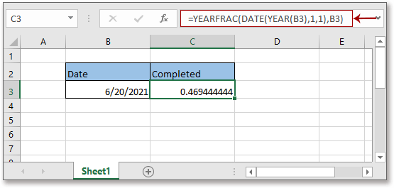 Excel Formula: Get Percentage of Year Completed or Remained