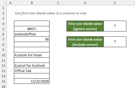 Get first non-blank value in a column or row