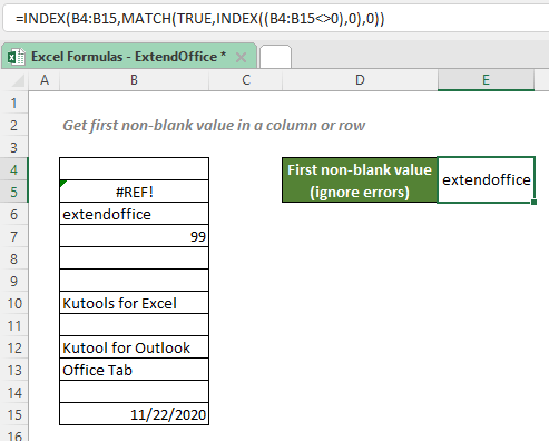 Get first non-blank value in a column or row