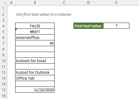 Get first text value in a column