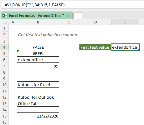 Get first text value in a column