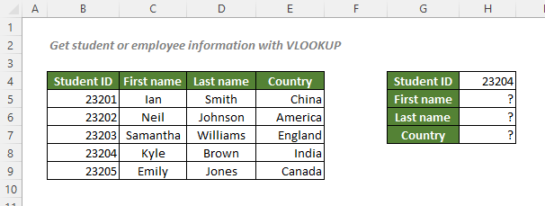Get student or employee information with VLOOKUP
