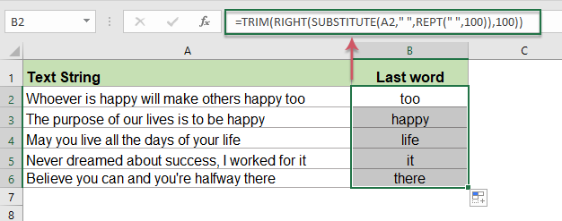 Get Or Extract The Last Word From Text String In Excel