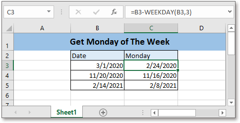 Excel Formula: Get Monday Of Week