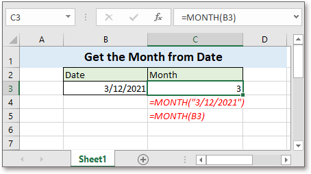 Formule Excel : obtenir le mois à partir de la date