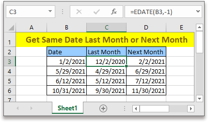 Excel Formula: Get Same Date Last Year or Next Year