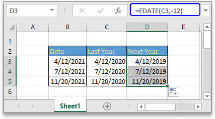 Excel Formula: Get Same Date Last Year or Next Year