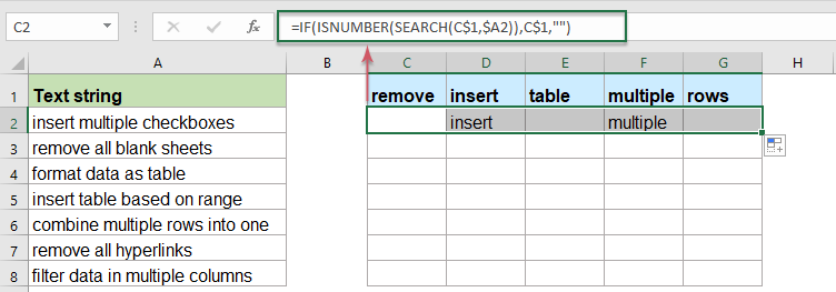 If cell contains text then display in Excel