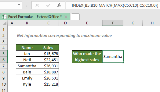 Get information corresponding to maximum value