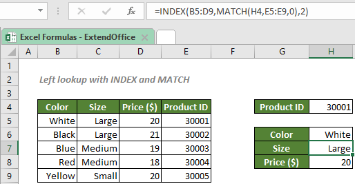 Left lookup with INDEX and MATCH