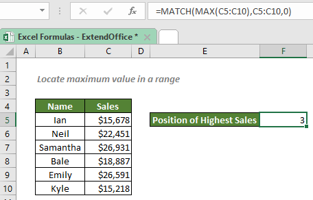 Locate maximum value in a range