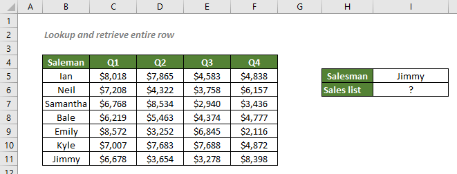 Lookup and retrieve entire row