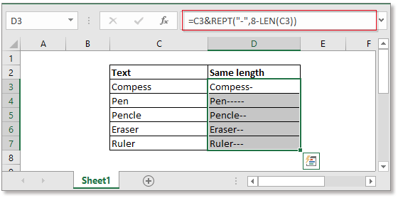 Excel Formula: Make text same length