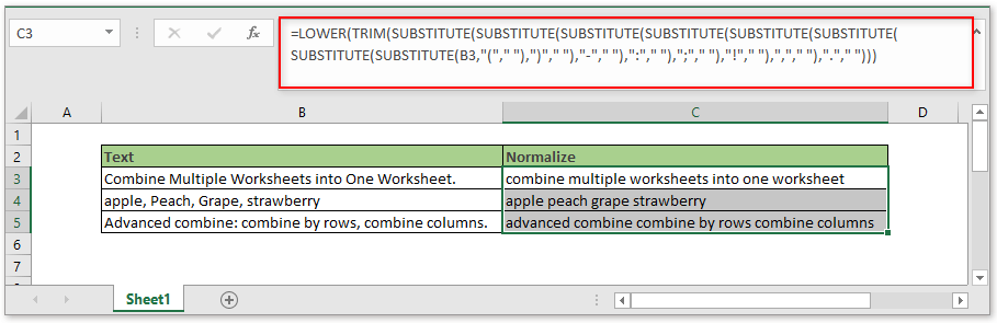 Excel Formula: Normalize text