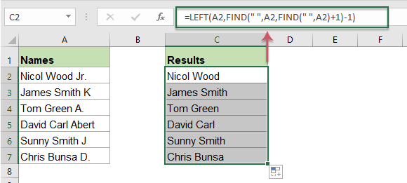 Remove middle initial from full name in Excel