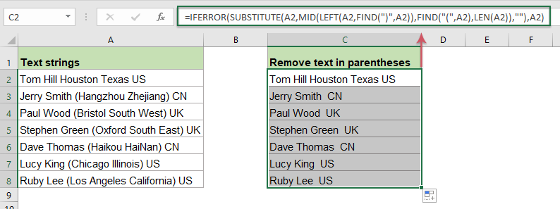 Remove text within parentheses or brackets from text strings