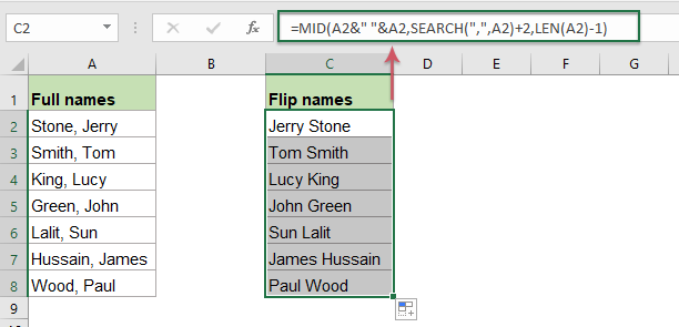 Retourner Ou Inverser Les Noms Et Pr noms Dans La Liste Excel