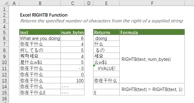 Excel RIGHTB Function