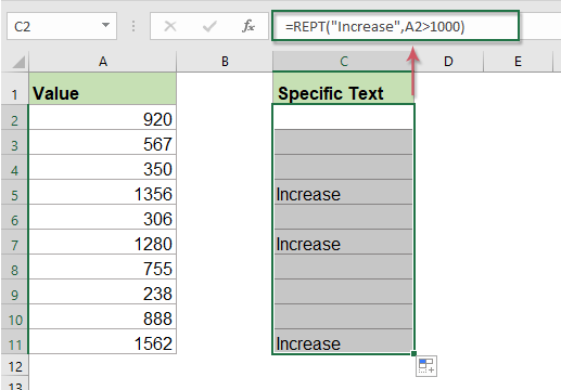 Show specific text based on value in Excel