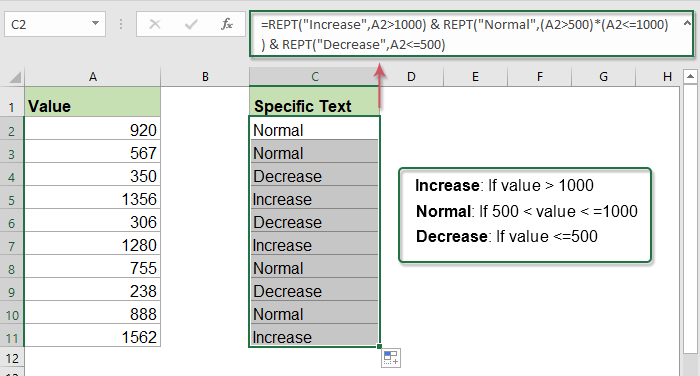 Mostrar texto específico basado en el valor en Excel